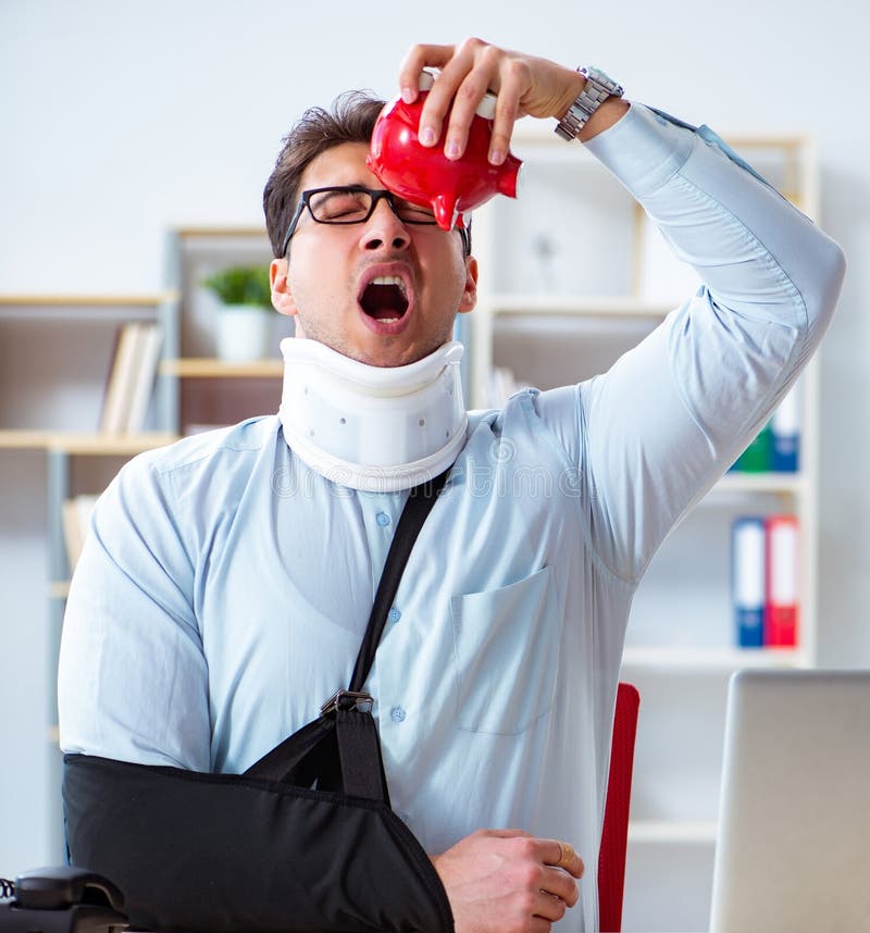 Businessman with Broken Arm Working in Office Stock Photo - Image of ...