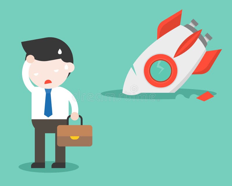 Businessman with Broken Rocket Flat Design, Unsuccessful Concept Stock ...