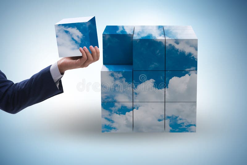 Businessman Building Cloud Cube with Shapes Stock Image - Image of ...