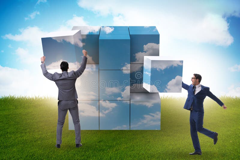 Businessman Building Cloud Cube with Shapes Stock Image - Image of ...