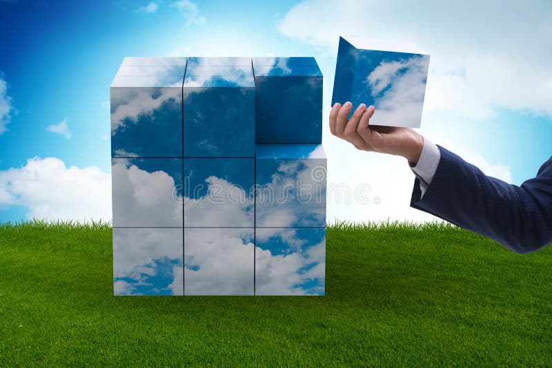 Businessman Building Cloud Cube with Shapes Stock Photo - Image of ...