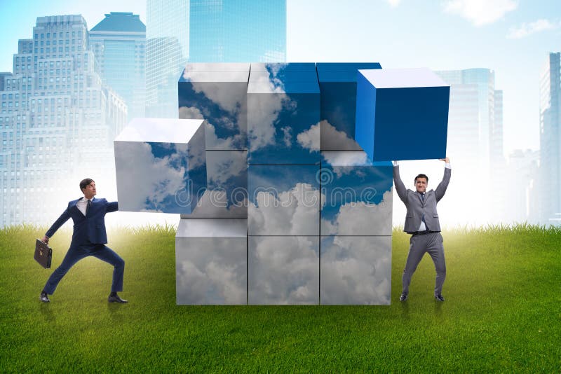 Businessman Building Cloud Cube with Shapes Stock Photo - Image of ...