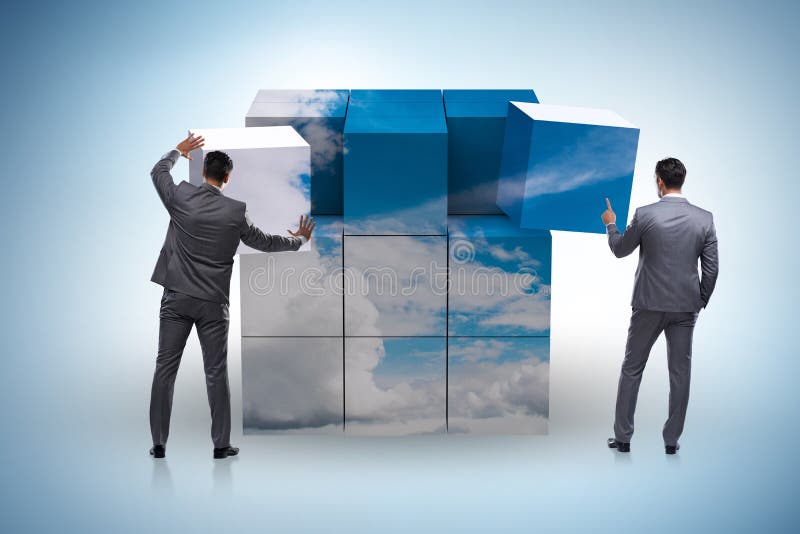 Businessman Building Cloud Cube with Shapes Stock Photo - Image of ...