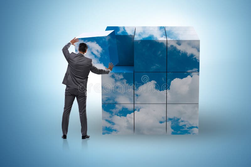 Businessman Building Cloud Cube with Shapes Stock Image - Image of ...