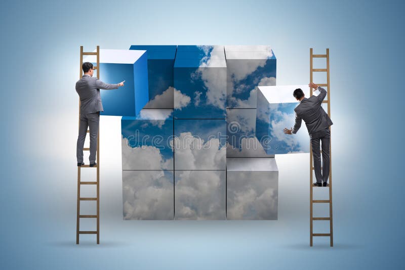 Businessman Building Cloud Cube with Shapes Stock Photo - Image of cube ...