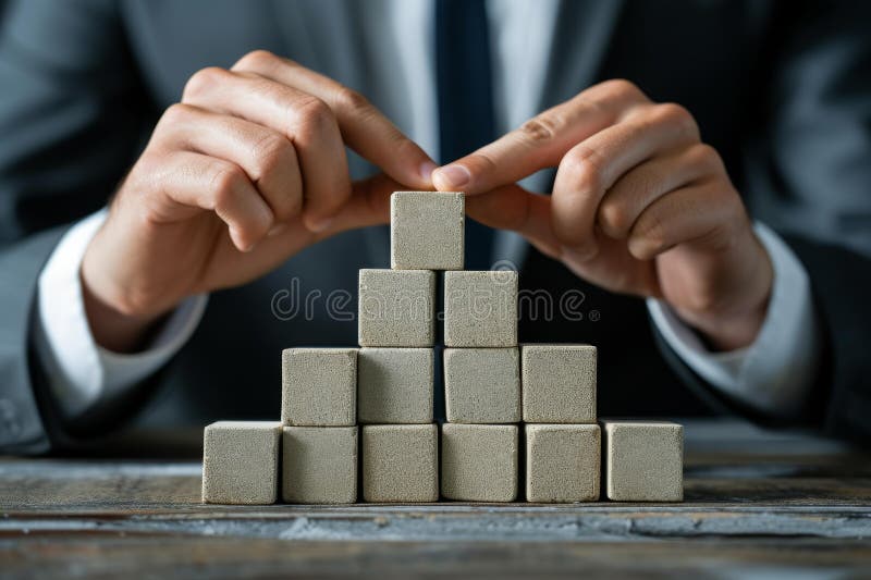 Businessman Building a Pyramid with Wooden Blocks Stock Photo - Image ...