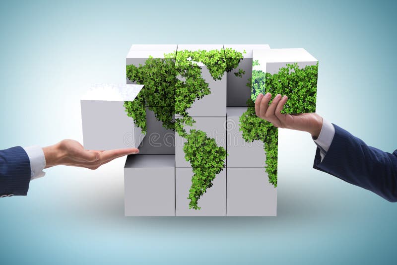 Businessman Building World Map from Cubes Stock Photo - Image of energy ...