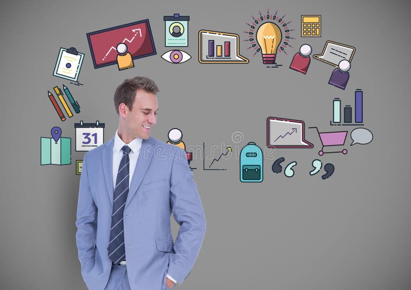Businessman with Business Graphic Drawings Stock Image - Image of ...