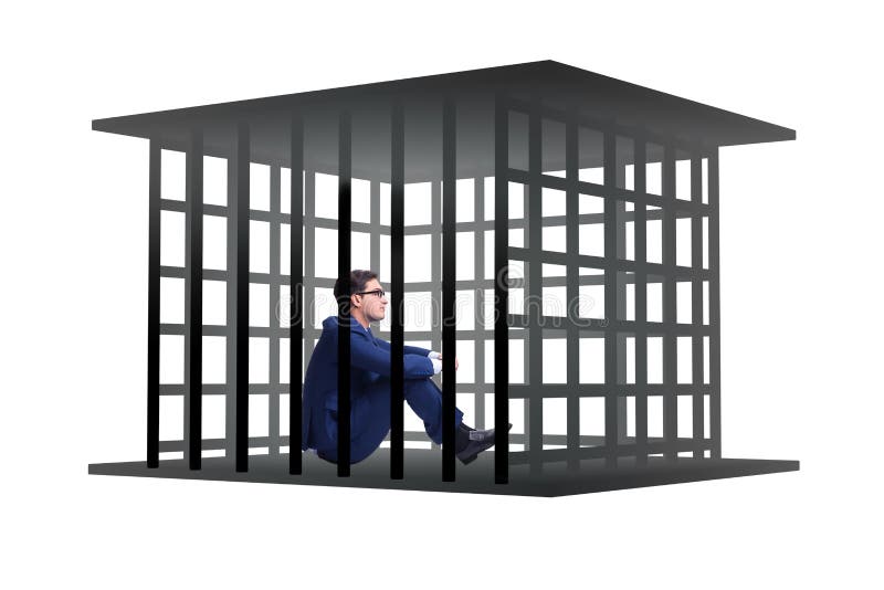 The Businessman in the Cage Isolated on White Stock Image - Image of ...