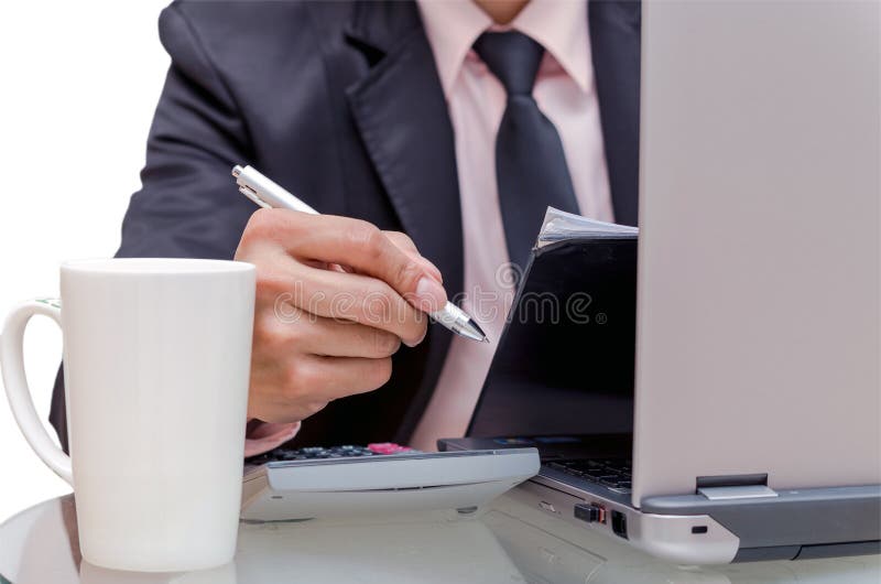 Businessman Calculating the Information with Laptop Stock Photo - Image ...