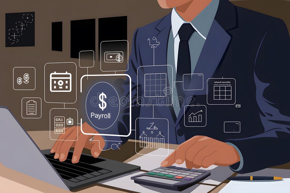 Businessman Calculating Payroll Using Modern Technology Digital Finance ...