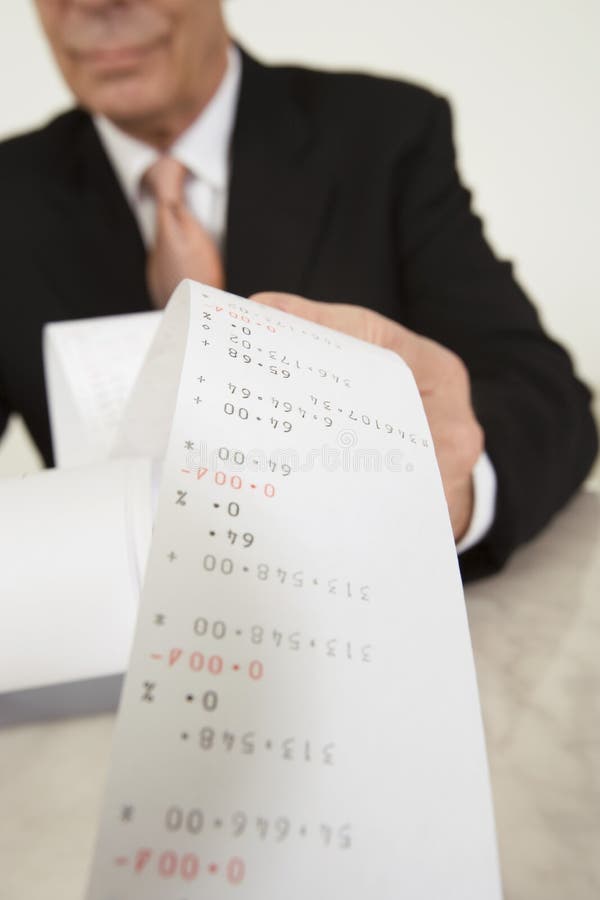 Businessman with at Calculator Paper Stock Image - Image of accounting ...