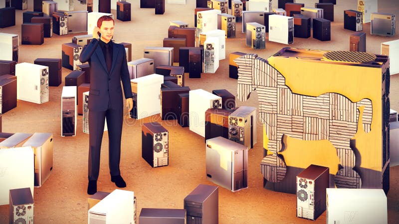 Businessman Calling for Help when Computers Compromised by Viruses 3d ...