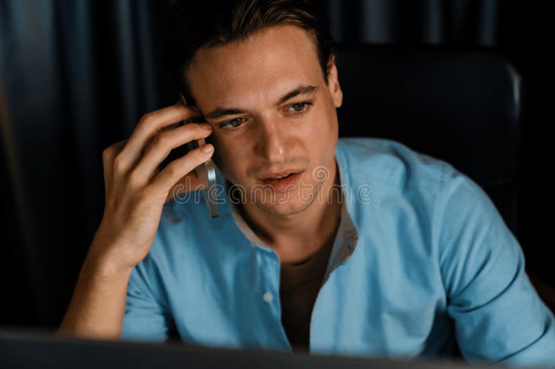 Businessman Calling for Consulting Business, Pointing on Pc. Pecuniary ...