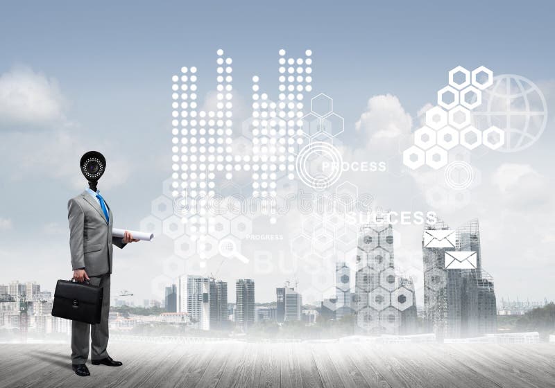 Concept of Security and Privacy Protection with Camera Headed Man Stock ...