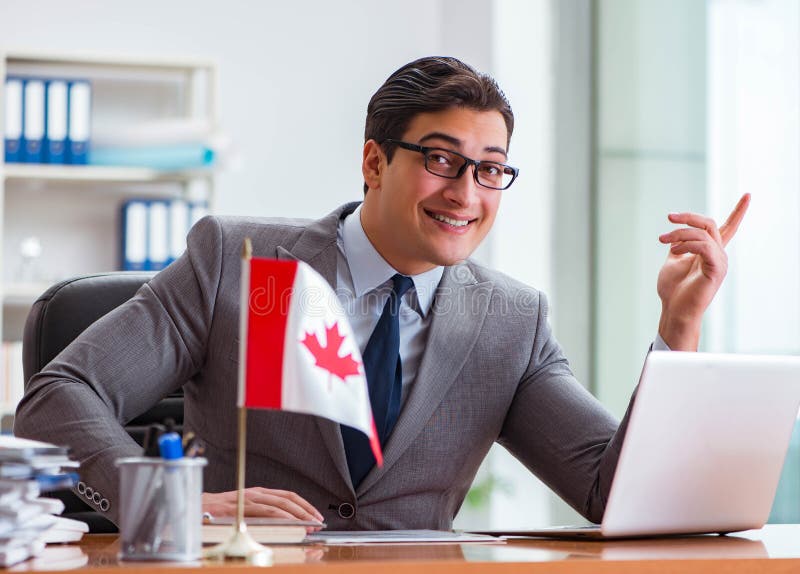Businessman with Canadian Flag in Office Stock Image - Image of courses ...