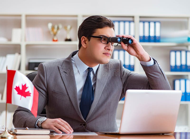 Businessman with Canadian Flag in Office Stock Image - Image of agency ...