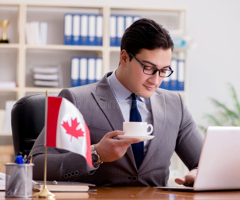Businessman with Canadian Flag in Office Stock Image - Image of lunch ...