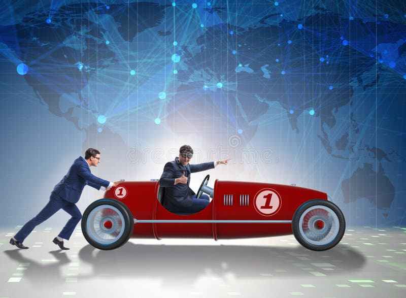 Businessman Car Pushing in Teamwork Concept Stock Image - Image of ...