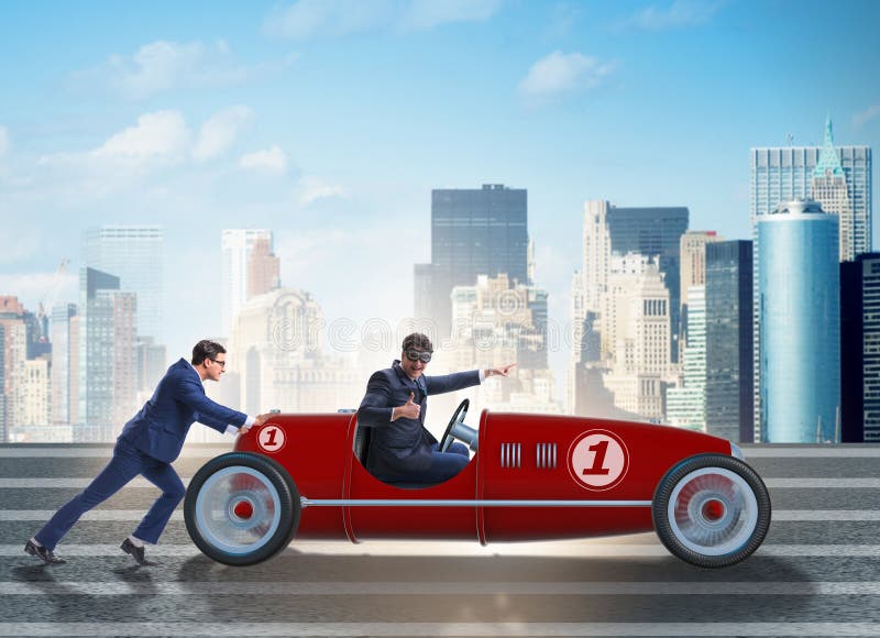 Businessman Car Pushing in Teamwork Concept Stock Image - Image of ...