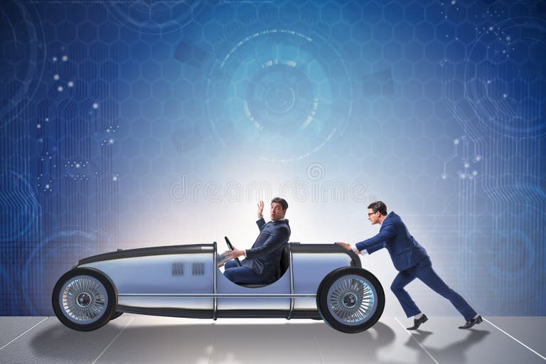 The Businessman Car Pushing in Teamwork Concept Stock Photo - Image of ...