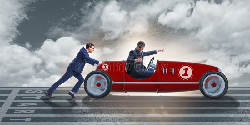 The Businessman Car Pushing in Teamwork Concept Stock Image - Image of ...