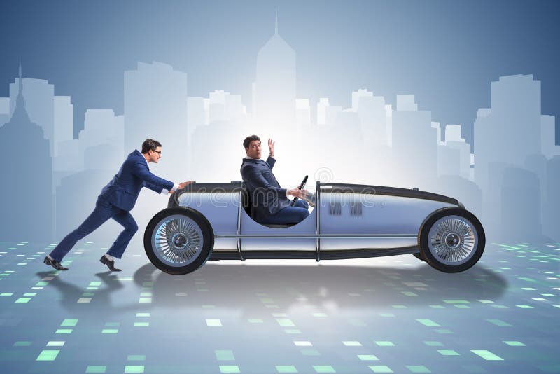 The Businessman Car Pushing in Teamwork Concept Stock Photo - Image of ...