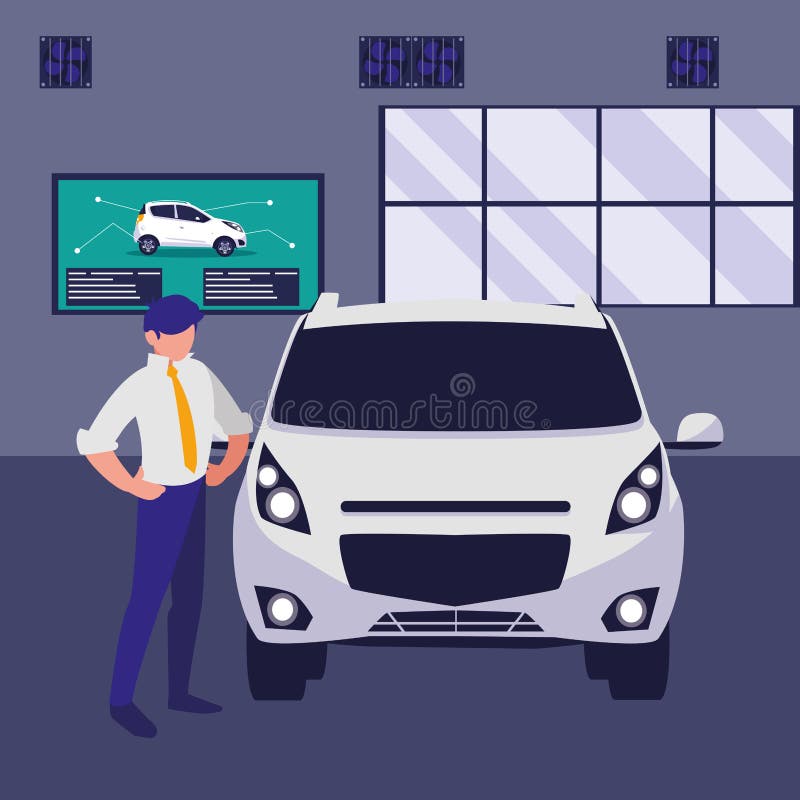 Businessman with Car in the Workshop Stock Vector - Illustration of ...