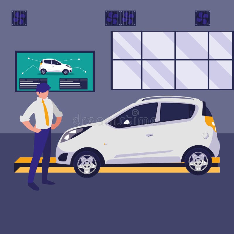 Businessman with Car in the Workshop Stock Vector - Illustration of ...