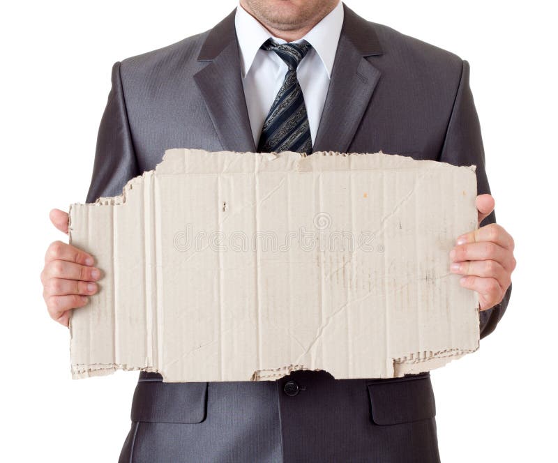 Homeless Man Holding Cardboard Sign Stock Photo - Image of hair ...