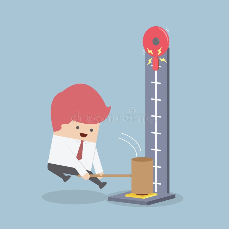 Businessman at a Carnival Hitting a Strength Tester with a Hammer Stock ...