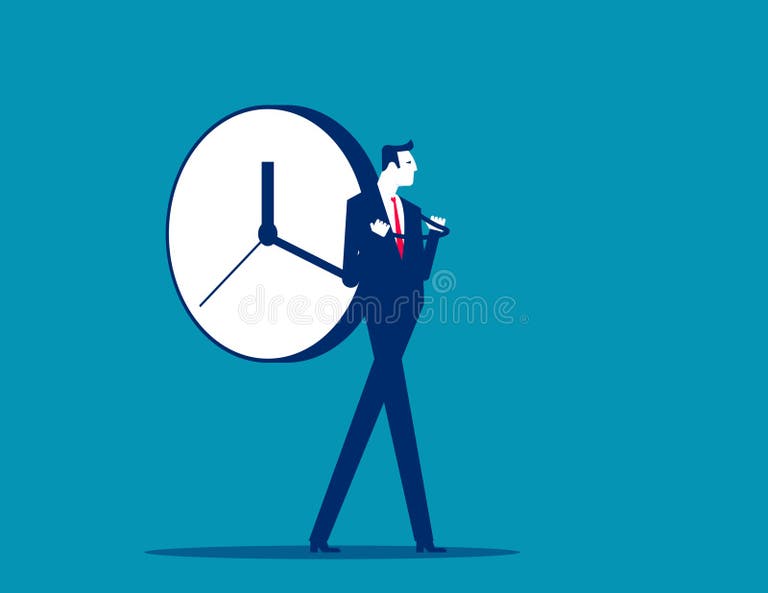 Businessman Carrying Clock and Going Forward. Time Management Vector ...