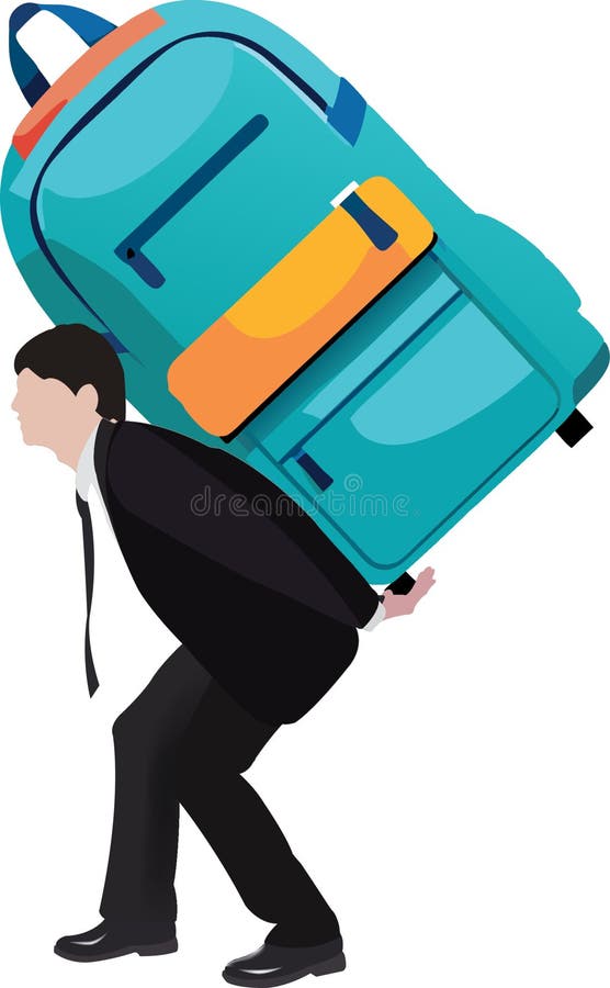 Businessman Carrying Heavy Burden Backpack Walking Struggling Weight ...