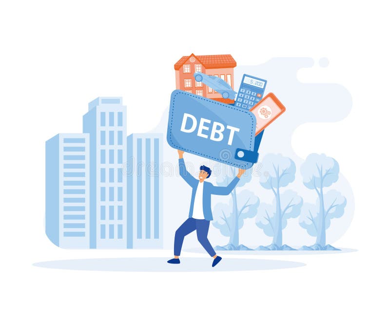 Businessman Carrying Heavy Debt Burden, Financial Problem, Stock Vector ...