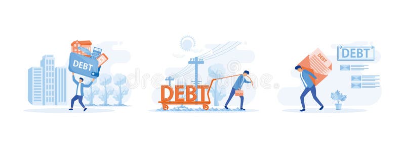Businessman Carrying Heavy Debt Burden, Sweating and Pulling Man in ...