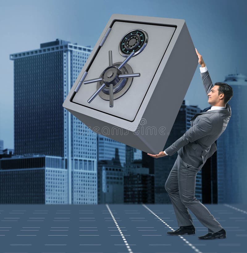 Businessman Carrying Metal Safe in Security Concept Stock Photo - Image ...