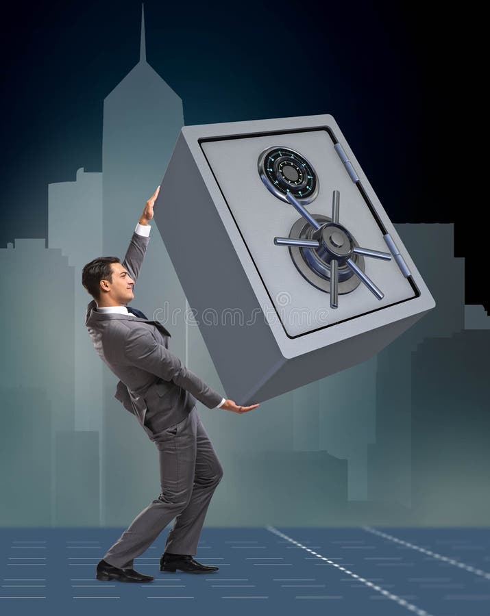 Businessman Carrying Metal Safe in Security Concept Stock Photo - Image ...