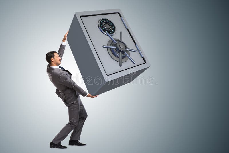 The Businessman Carrying Metal Safe in Security Concept Stock Photo ...