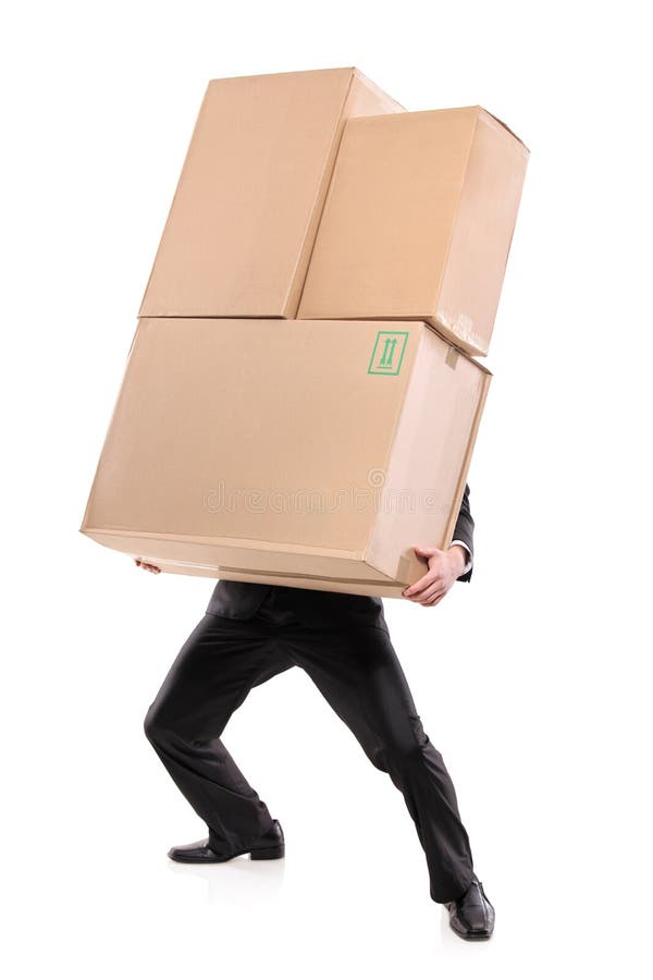 Man with 4 stacked Boxes stock photo. Image of blue, cardboard - 6468526