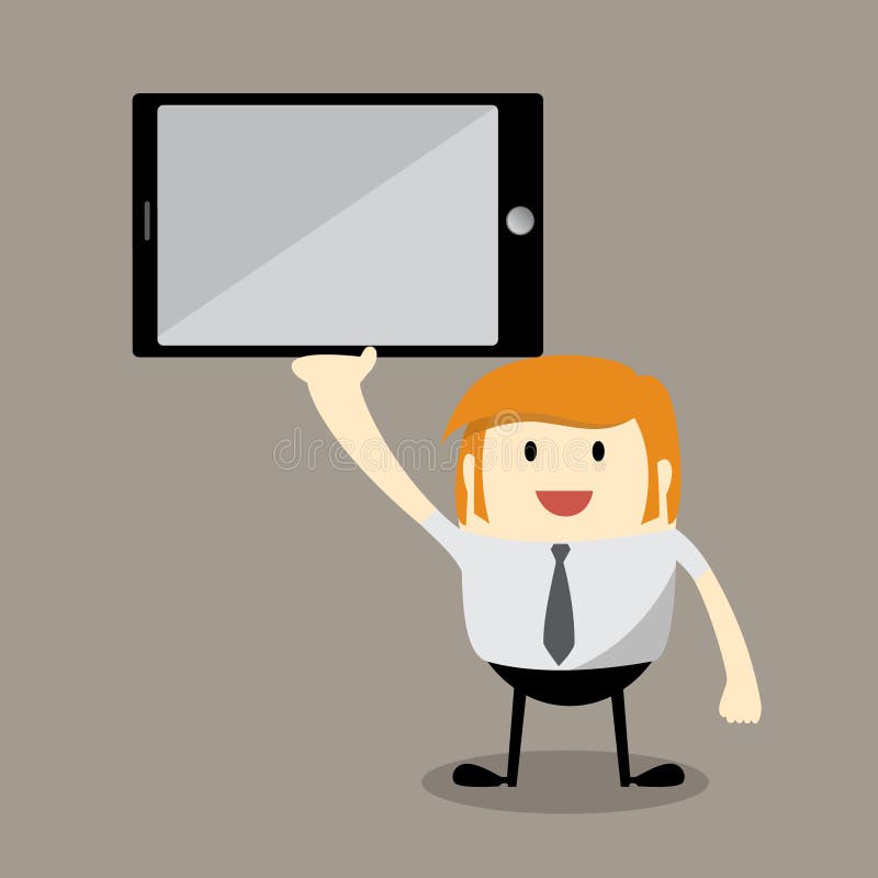 Businessman Cartoon Character Holding a Big Tablet PC Stock Vector ...