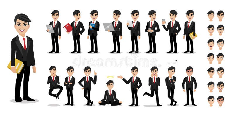 Businessman Cartoon Character Set. Handsome Business Man in Office ... Businessman Cartoon Character Set. Handsome Business Man in Office ...