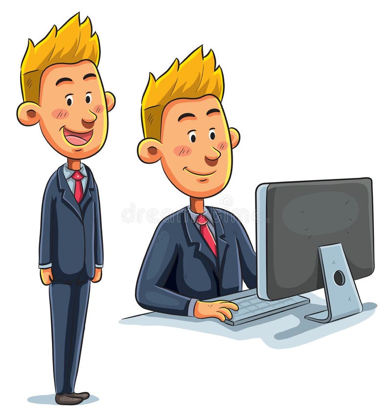 Man Working on Computer stock vector. Illustration of character - 39853975