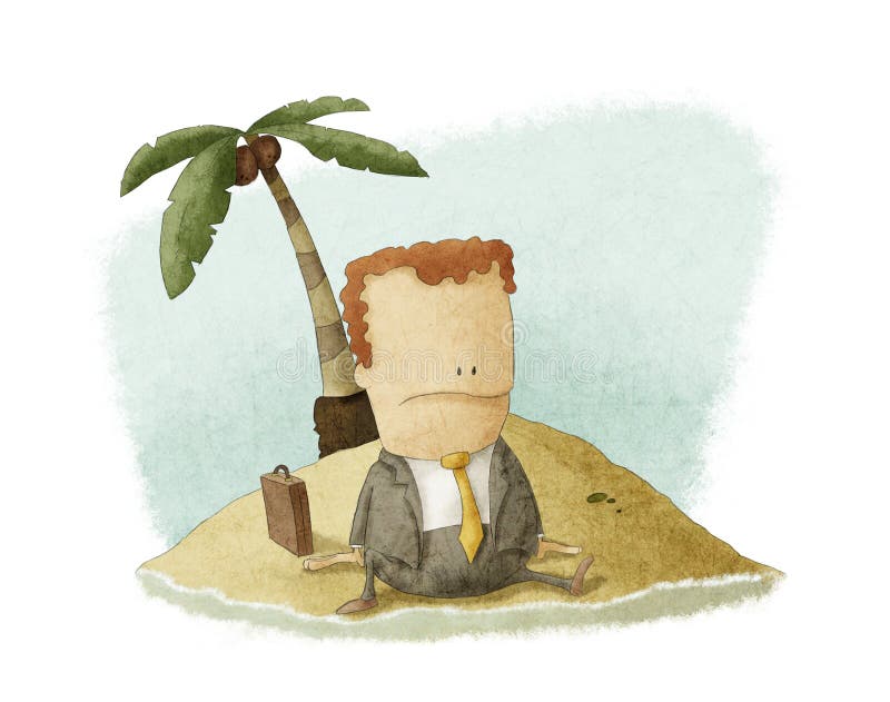 Businessman Castaway on Island Stock Illustration - Illustration of ...