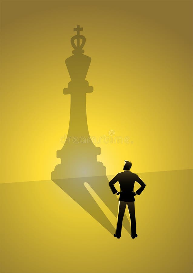 Businessman Casting a Shadow of a Chess King on a Wall Stock Vector ...