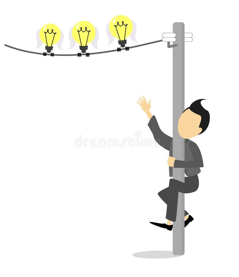 Businessman Catching Ideas Climbs a Pole of Power for Ideas Stock ...