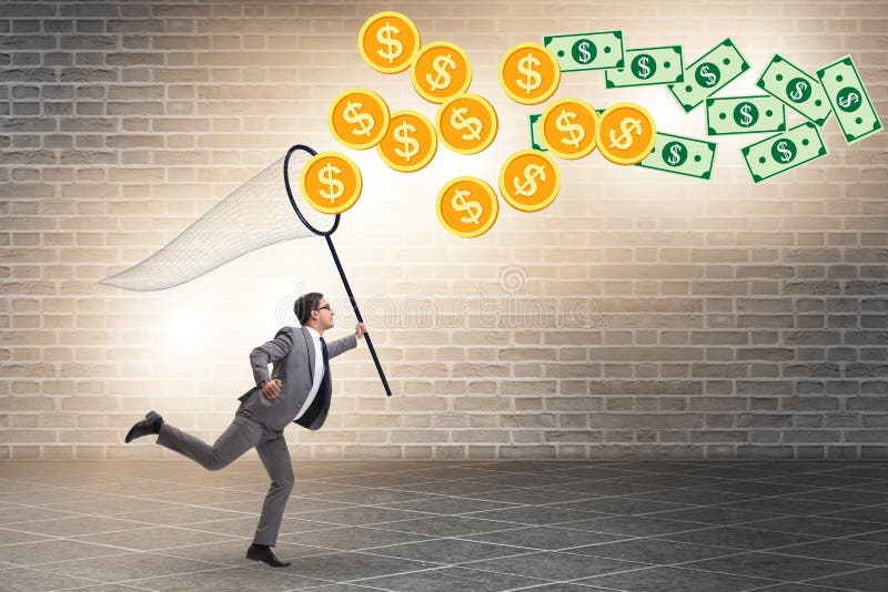 Businessman Catching Money with Landing Net Stock Photo - Image of ...