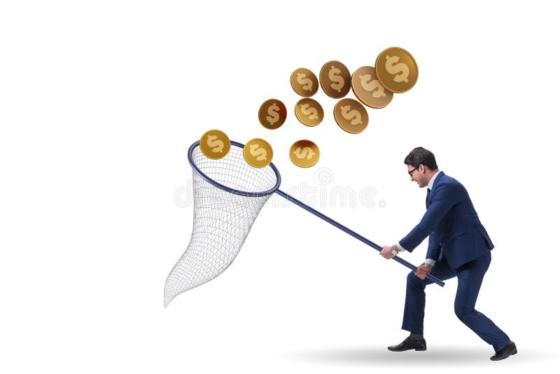 Businessman Catching Money with Landing Net Stock Image - Image of ...
