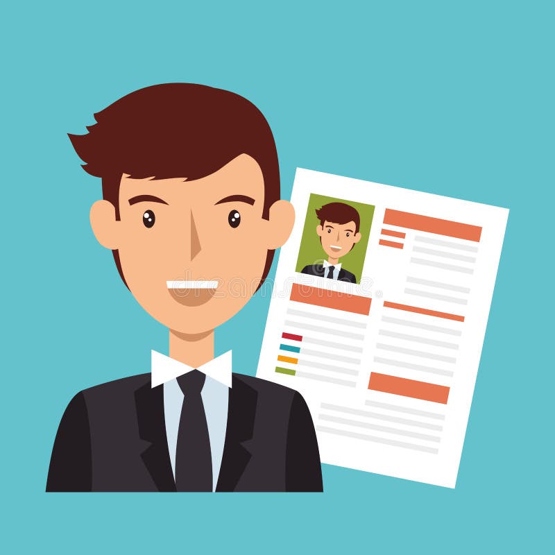Businessman Character Avatar with Cv Icon Stock Illustration ...