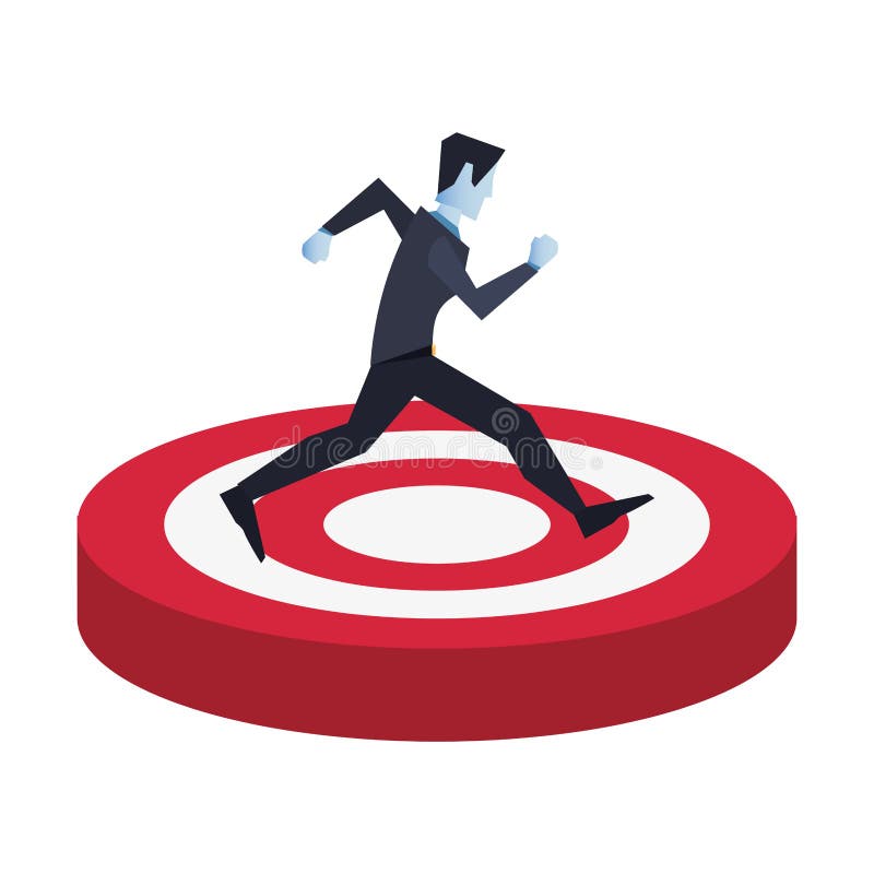 3d Man Running To the Target on Top of the Stairs Stock Illustration ...