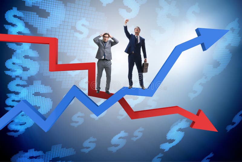 The Businessman with Charts of Growth and Decline Stock Image - Image ...